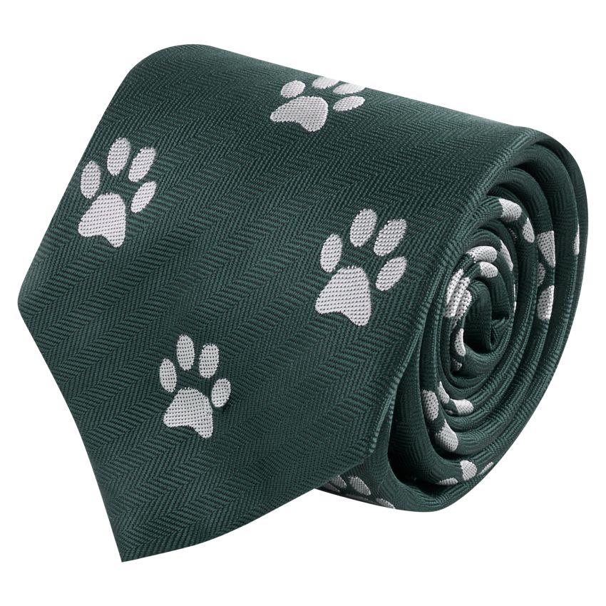 Dark Green Paw Print Herringbone Tie, Necktie | King & Priory