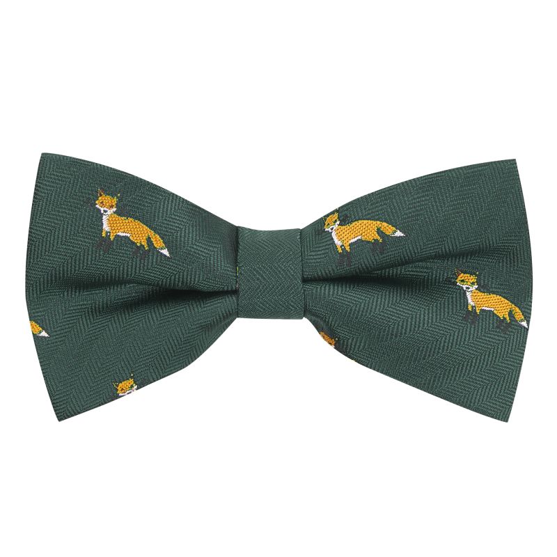 Dark Green Fox Herringbone Bow Tie | King & Priory