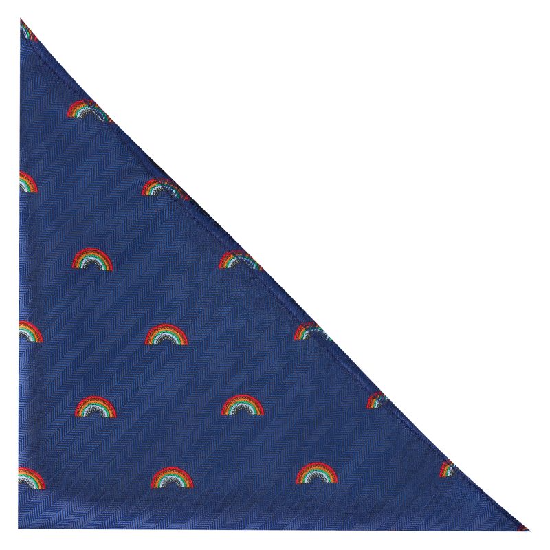 Navy Blue Rainbow Herringbone Pocket Square, Handkerchief | King & Priory