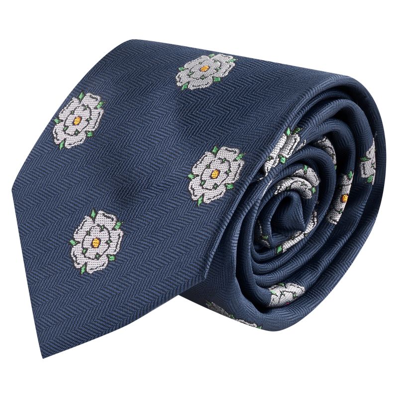 Navy Blue Yorkshire Rose Herringbone Tie, Necktie | King & Priory