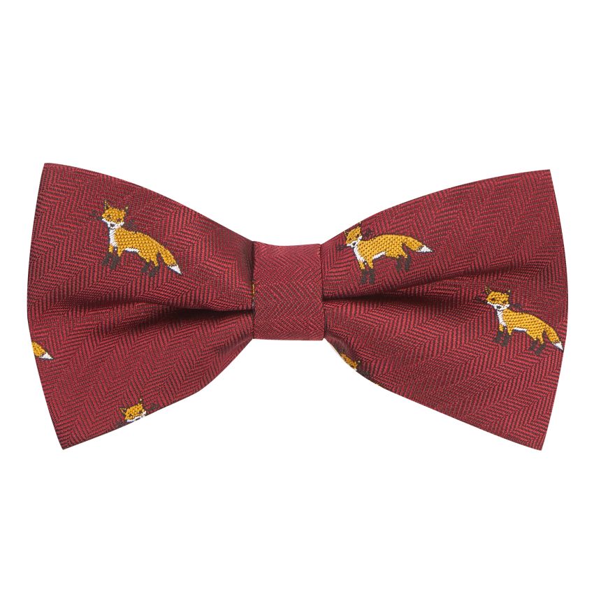 Burgundy Red Fox Herringbone Bow Tie | King & Priory