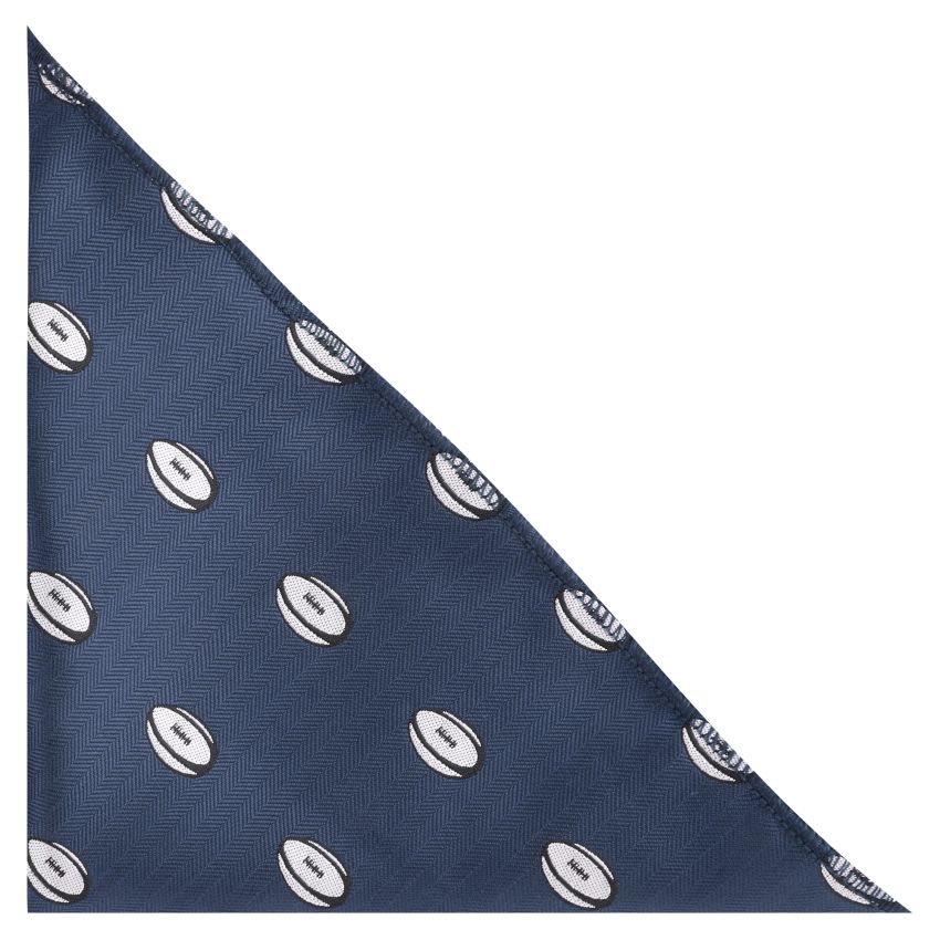 Navy Blue Rugby Ball Herringbone Pocket Square, Handkerchief | King ...