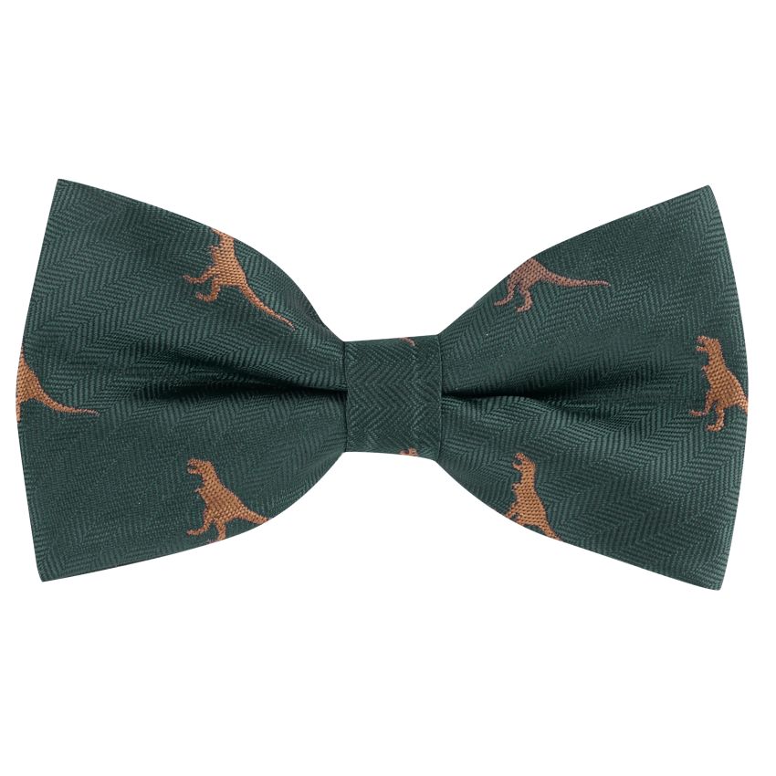 Dark Green Tyrannosaurus Rex / T-Rex Herringbone Bow Tie | King & Priory