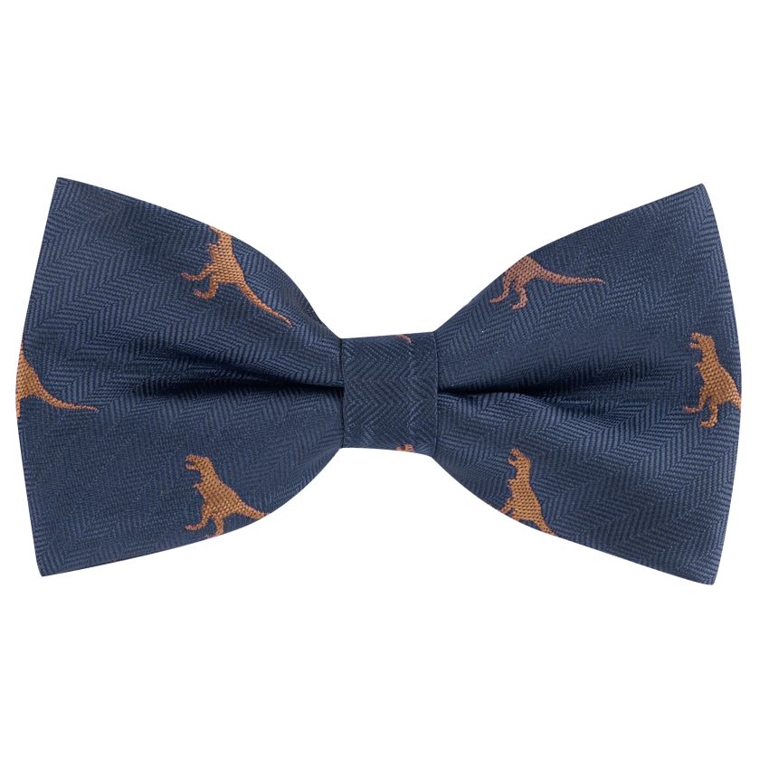 Navy Blue Tyrannosaurus Rex / T-Rex Herringbone Bow Tie | King & Priory
