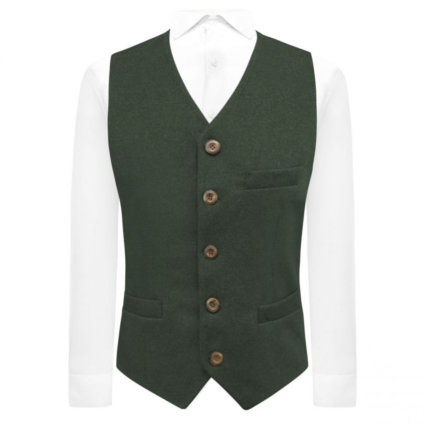 Olive Green Herringbone Tweed Check Waistcoat | King & Priory